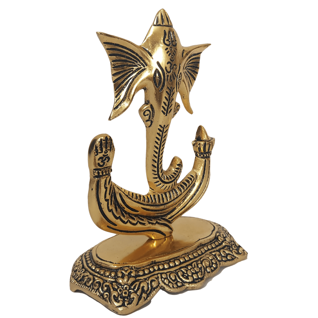 Handcrafted Metal Ganesha Head And Body Statue Height 12 CM