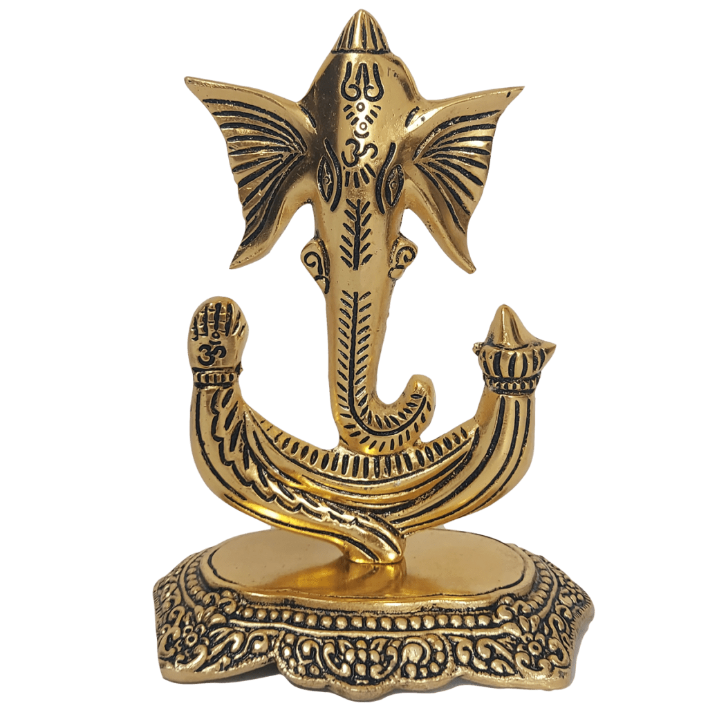 Handcrafted Metal Ganesha Head And Body Statue Height 12 CM