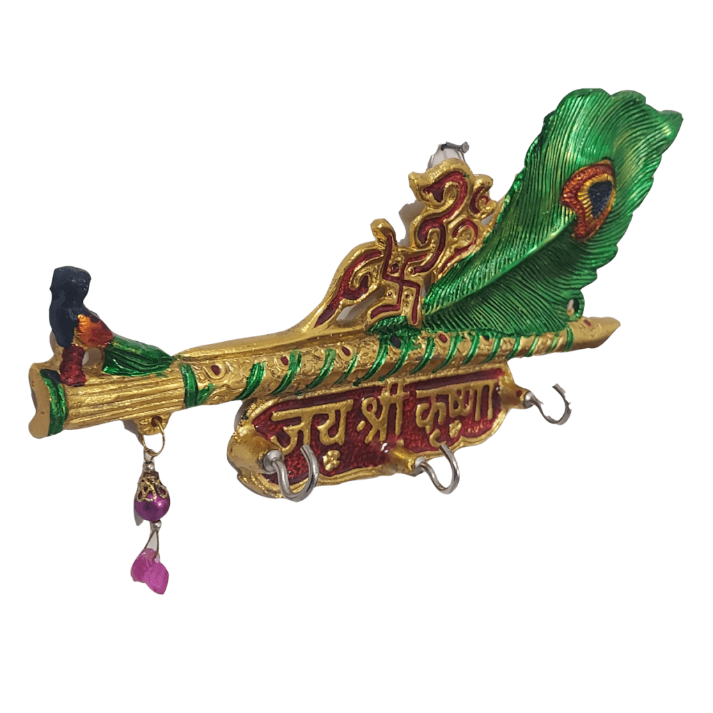Metal Mor Pankhi Key Holder Wall Hanging Peacock Krishna Design