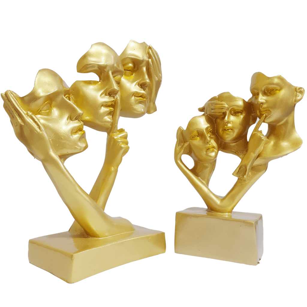 Abstract 3 Lady Faces Statue Figurine Golden - DECORIFY