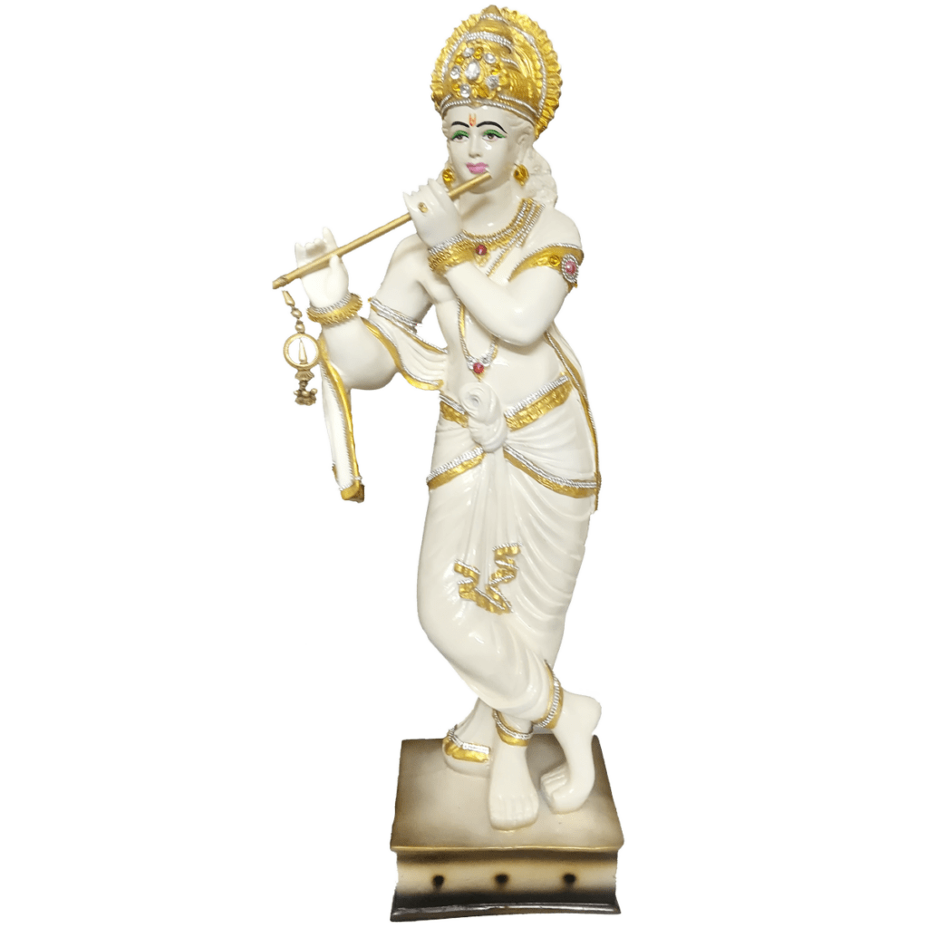 White Standing Krishna with Bansuri Height 63 CM | DECORIFY