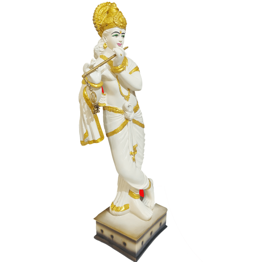 White Standing Krishna with Bansuri Height 63 CM | DECORIFY